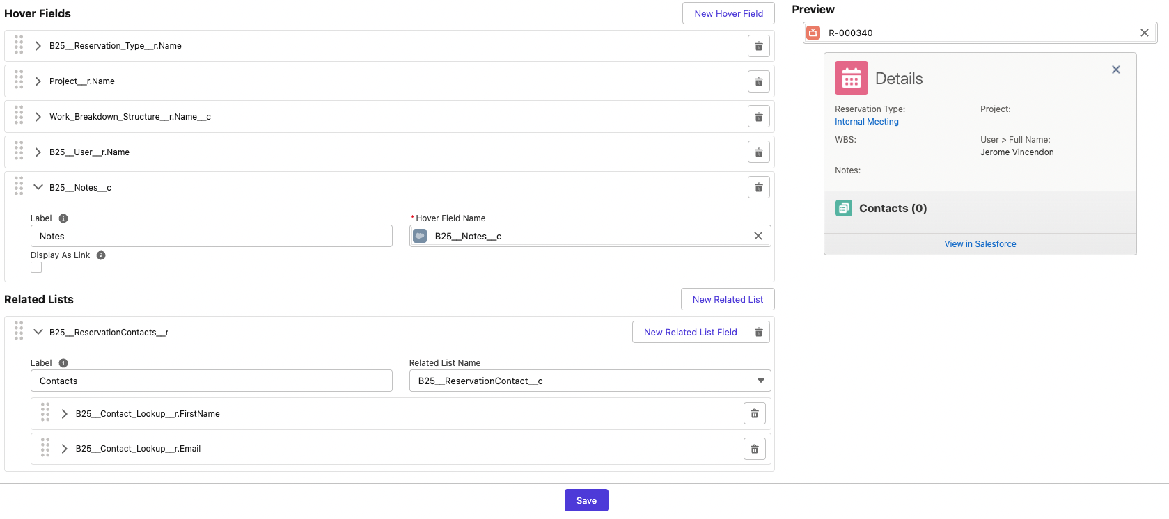 Add fields and related lists to the hover