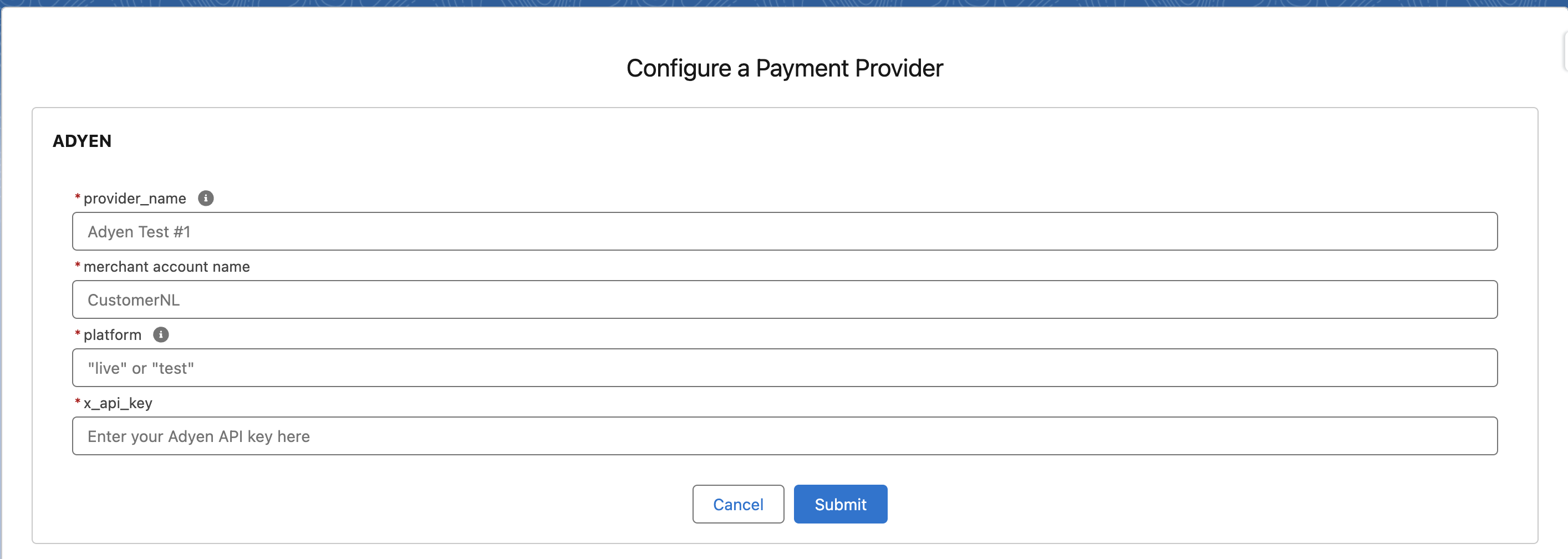Configure an Adyen payment provider